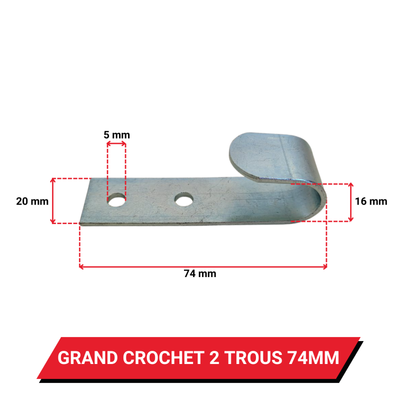 Grand crochet deux trous 74mm