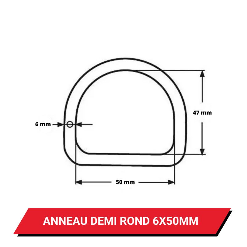 Anneau demi rond soudé 6x50 mm Inox